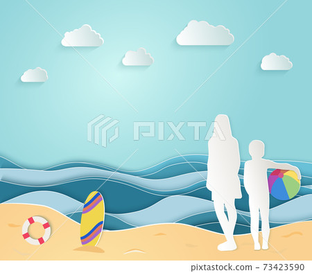 Summer sea picture origami made paper. Mom and... - Stock Illustration ...