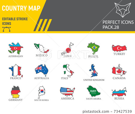 Map of country color line icon set, country... - Stock Illustration ...