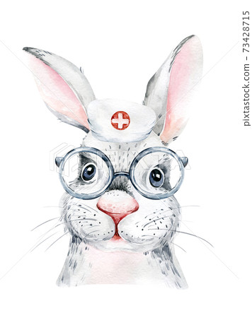 Rabbit Animal cute doctor watercolor hare kids... - Stock Illustration ...