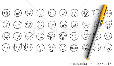 Face expressions doodle set - Stock Illustration [73432217] - PIXTA