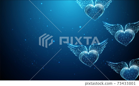 Abstract flying blue hearts with wings. Happy... - Stock Illustration ...