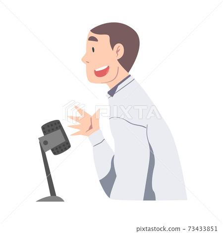 Cheerful Man Recording Audio Podcast with... - Stock Illustration ...