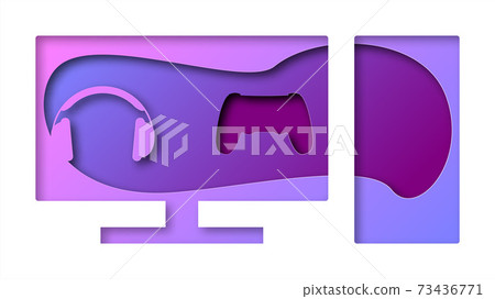 Vector computer in paper art style. Digital art - Stock Illustration ...