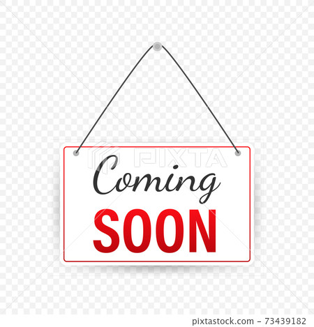 Coming soon hanging sign isolated on white wall. - Stock Illustration ...