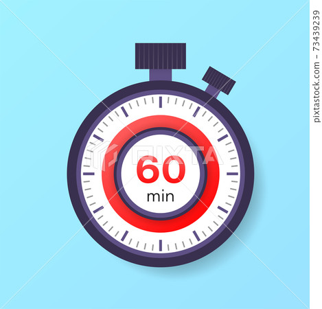 The 60 minutes timer. Stopwatch icon in flat... - Stock Illustration ...