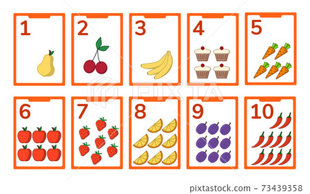 Cards collection for numbers from 1 to 10. Food... - Stock Illustration ...