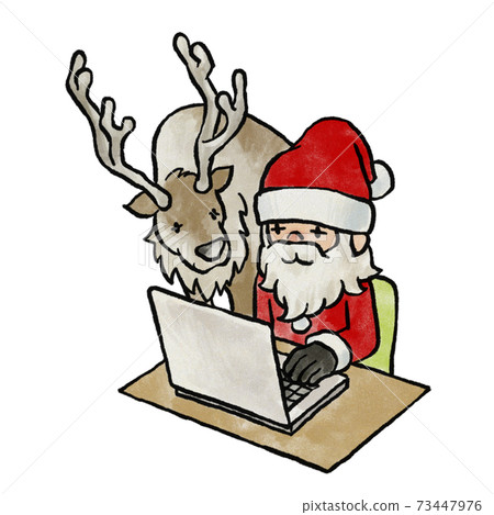 Santa Claus and reindeer working from home - Stock Illustration ...