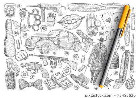 Crimes and robbery symbols doodle set - Stock Illustration [73453626 ...