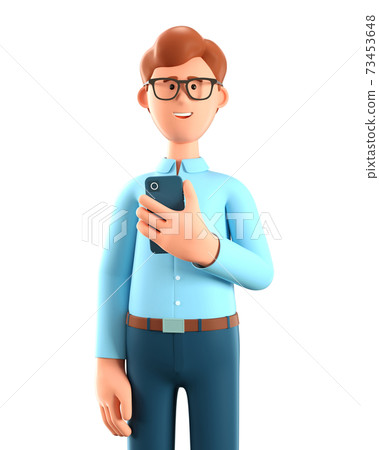 3D illustration of man holding a smartphone.... - Stock Illustration ...
