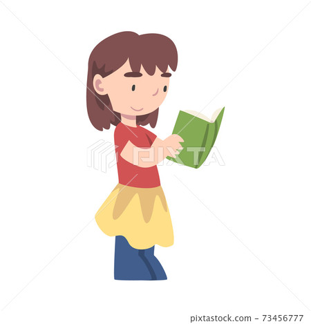 Cute Girl Standing and Reading Book, Adorable... - Stock Illustration ...