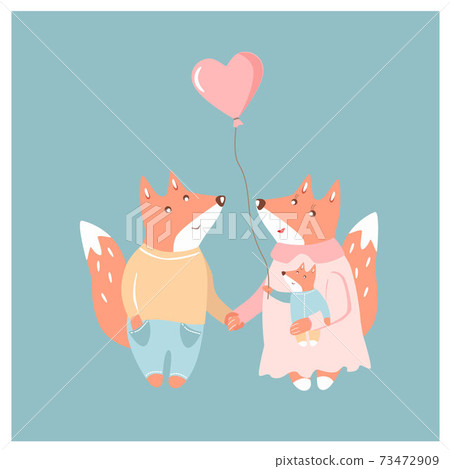 Cute cartoon foxes family Mother father baby - Stock Illustration ...