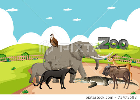 Group of wild african animal in the zoo scene - Stock Illustration ...