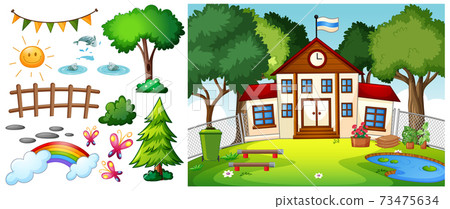 School scene with isolated cartoon character... - Stock Illustration ...