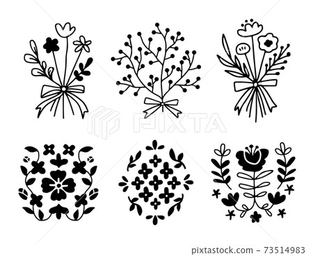 Hand-painted fluffy motif set line art - Stock Illustration [73514983 ...