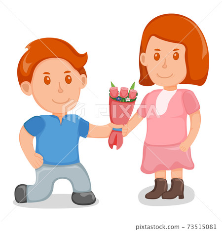 Young lover male give bouquet flower to female... - Stock Illustration ...
