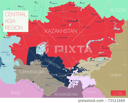Central Asia region detailed editable map - Stock Illustration ...