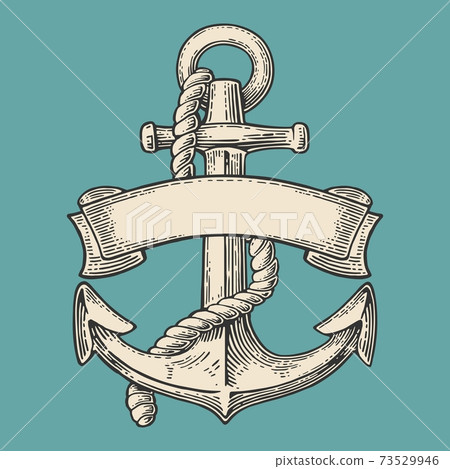 Anchor with ribbon and rope isolated on blue... - Stock Illustration ...