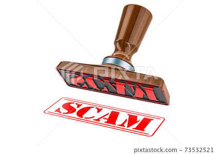 Scam stamp. Wooden stamper, seal with text... - Stock Illustration ...