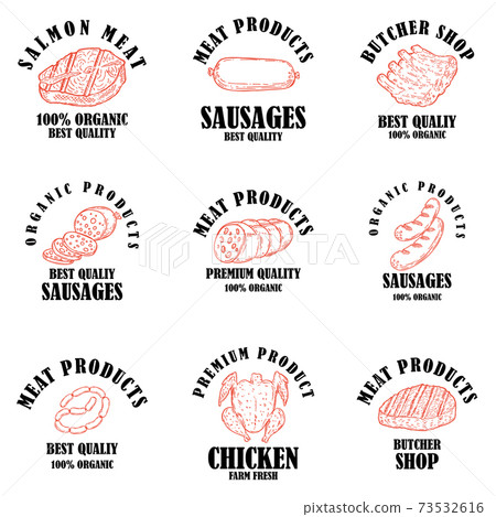 Set of meat products labels. Design element for... - Stock Illustration ...