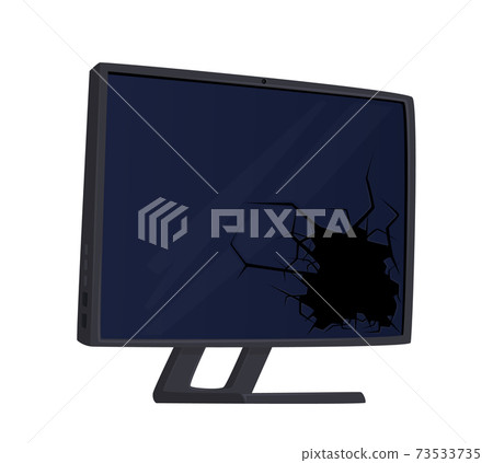 Broken Computer Monitor with Hole and Cracks on... - Stock Illustration ...