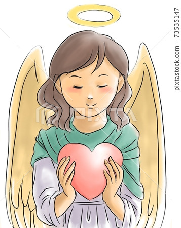 A girl angel holding a heart gently with both... - Stock Illustration ...