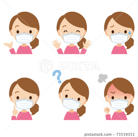 Facial expression set for women with masks - Stock Illustration ...