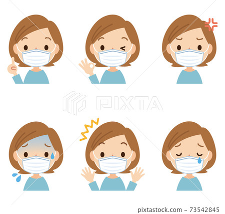 Facial expression set for women with masks - Stock Illustration ...