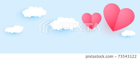 paper style valentines day hearts and clouds... - Stock Illustration ...