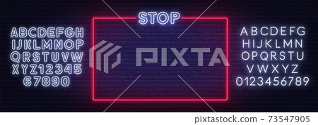 Neon stop sign in a frame on brick wall... - Stock Illustration ...