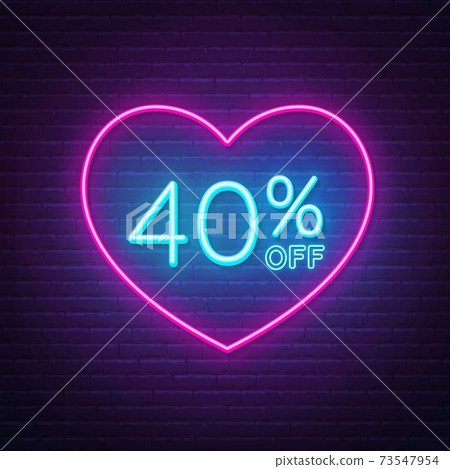 40 percent off neon sign in a heart shape... - Stock Illustration ...
