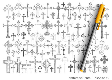 Various religious crosses doodle set - Stock Illustration [73548449 ...
