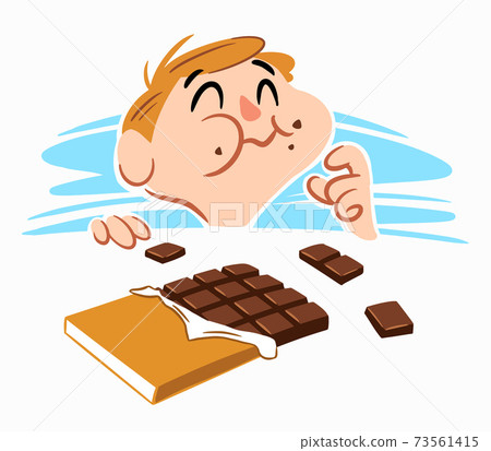 A little boy eating chocolate happily - Stock Illustration [73561415 ...