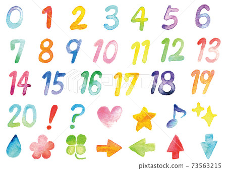 Colorful watercolor numbers & symbols set... - Stock Illustration ...