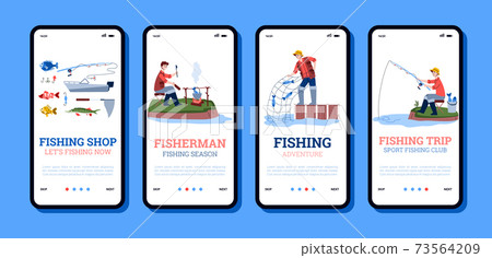 Onboarding app pages for fishing shops and... - Stock Illustration ...