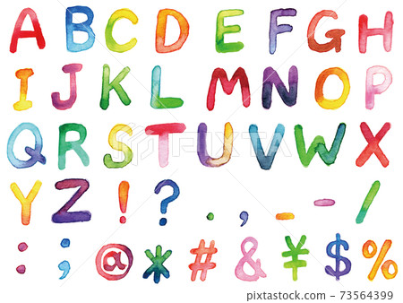 Colorful watercolor alphabet & symbol set white... - Stock Illustration ...