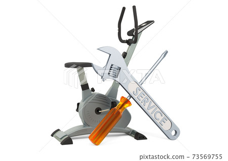 Service and repair of exercise bike, 3D rendering - Stock Illustration ...