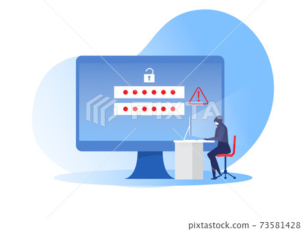 cyber robber sitting at computer table for... - Stock Illustration ...
