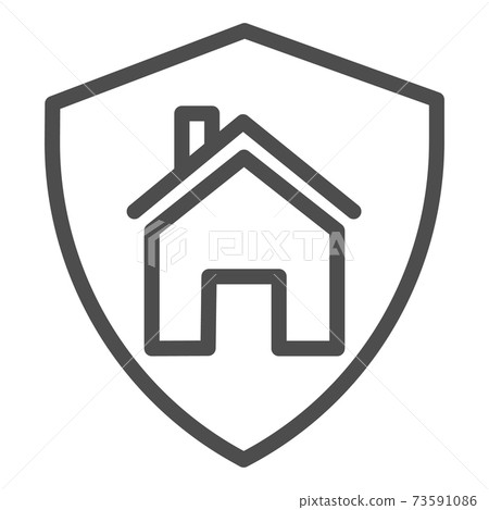 House in secure shield line icon, self... - Stock Illustration ...