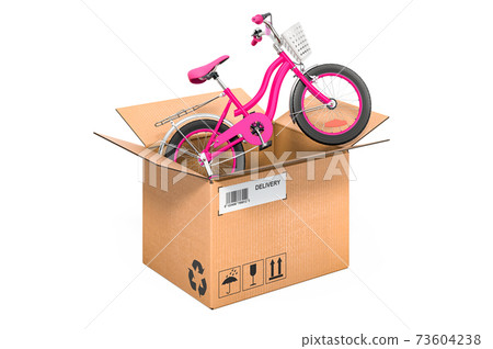 kids bicycle inside cardboard box, delivery... - Stock Illustration ...