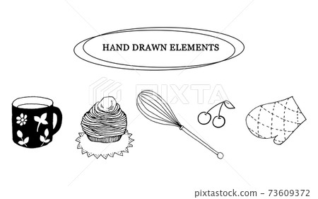 Hand drawn line art illustration of kitchen items - Stock Illustration ...