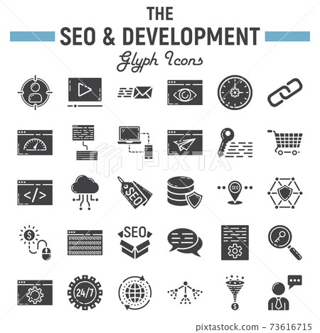 SEO and development glyph icon set, business signs - Stock Illustration ...