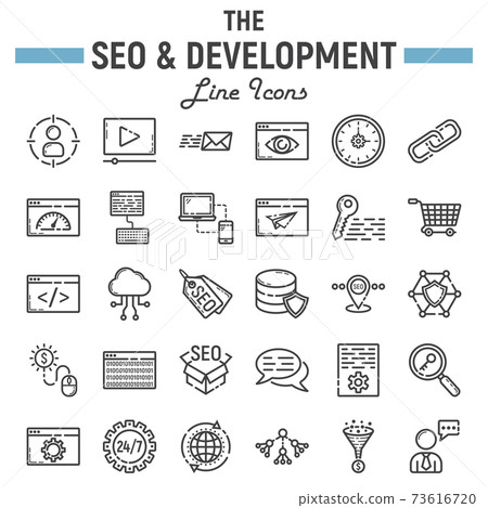 SEO and development line icon set, business signs - Stock Illustration ...
