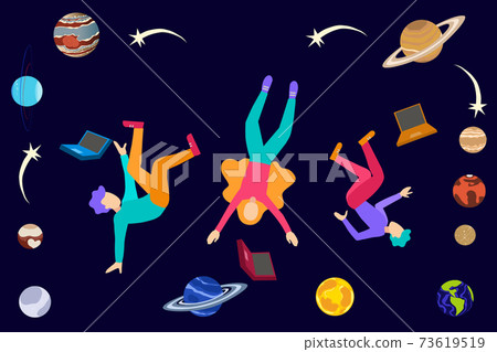 Young college students floating in space with... - Stock Illustration ...