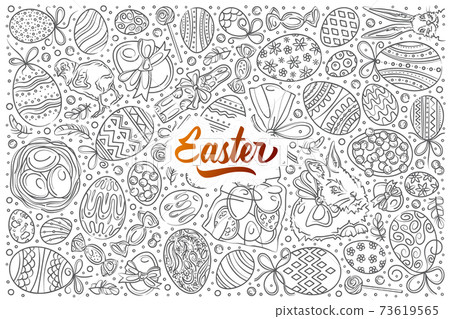 Hand drawn easter set doodle vector background - Stock Illustration ...