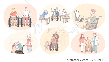 Disabled people on wheelchair living happy... - Stock Illustration ...