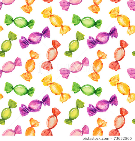 Watercolor seamless pattern with candies in... - Stock Illustration ...