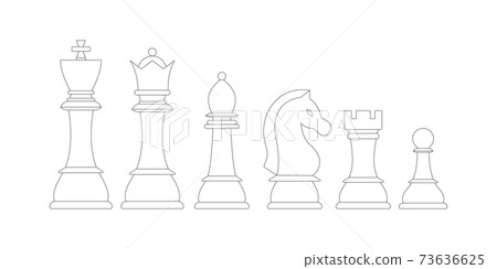 Chess pieces line vector icon set isolated on... - Stock Illustration ...