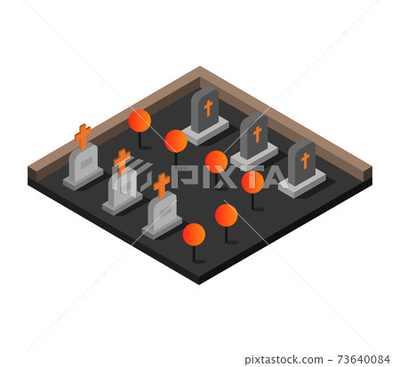 isometric cemetery-插圖素材 [73640084] - PIXTA圖庫