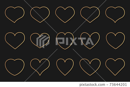 Heart golden line love Valentine icon vector set - Stock Illustration ...