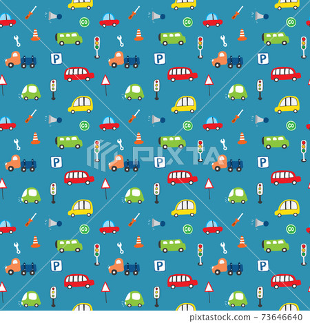 Cute Cars Seamless Pattern, Cartoon... - Stock Illustration [73646640 ...
